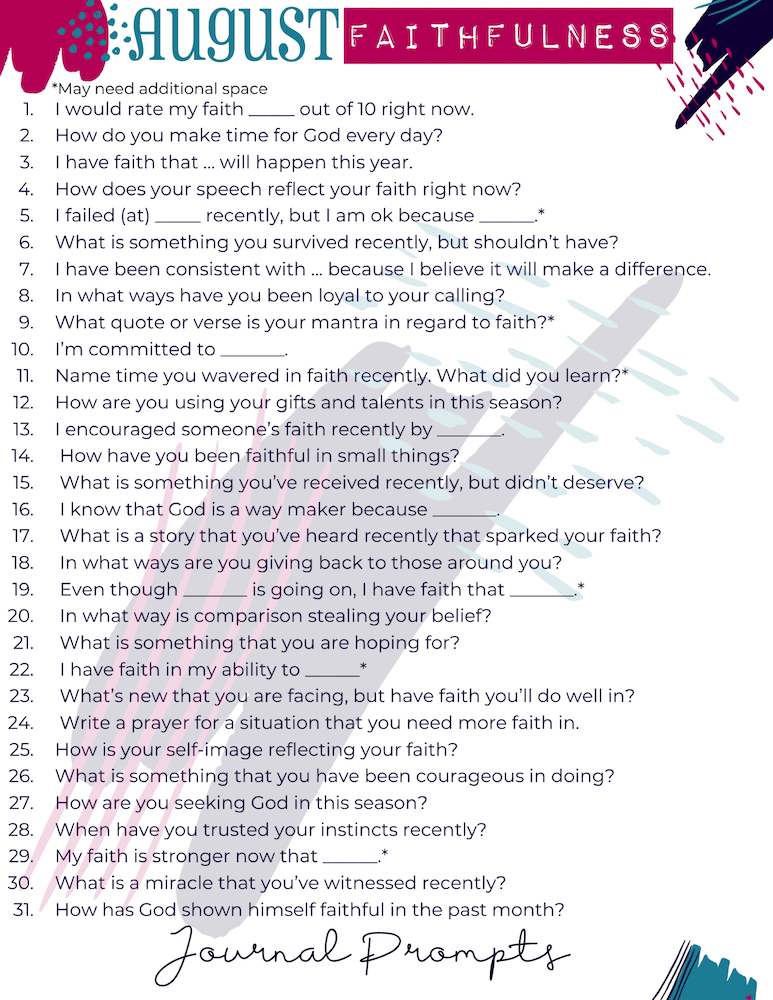 Thrive in Five Journal: August Prompts – Faithfulness - Ryce's Pieces