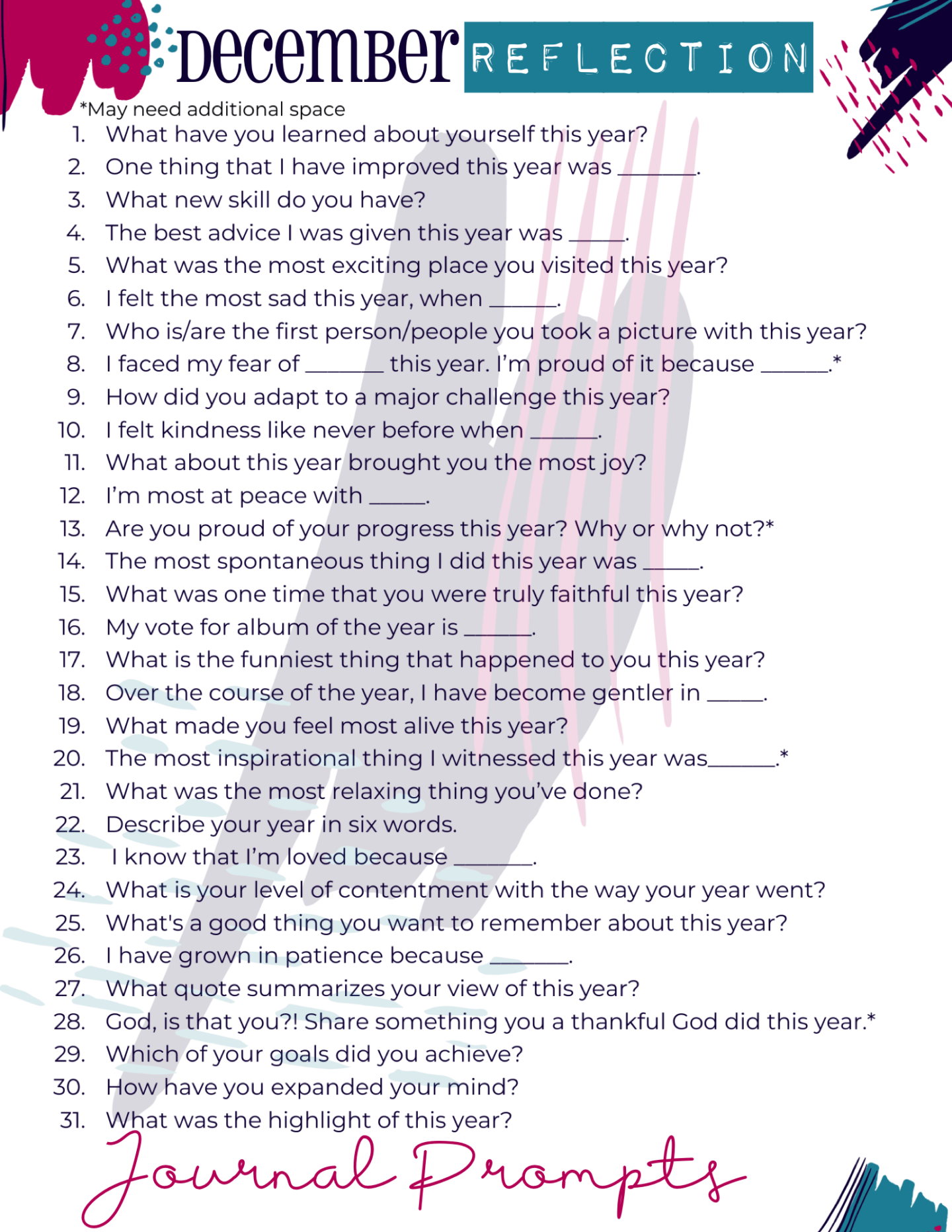 Thrive in Five Journal Prompts: December Prompts – Reflection - Ryce's ...